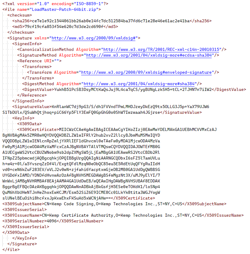 Verifying Xml Signatures Kemp Support